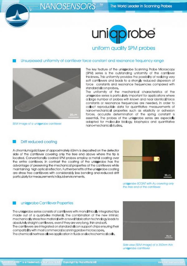 NANOSENSORS Uniqprobe Series – soft, drift-reduced AFM cantilevers for biology and life science ...
