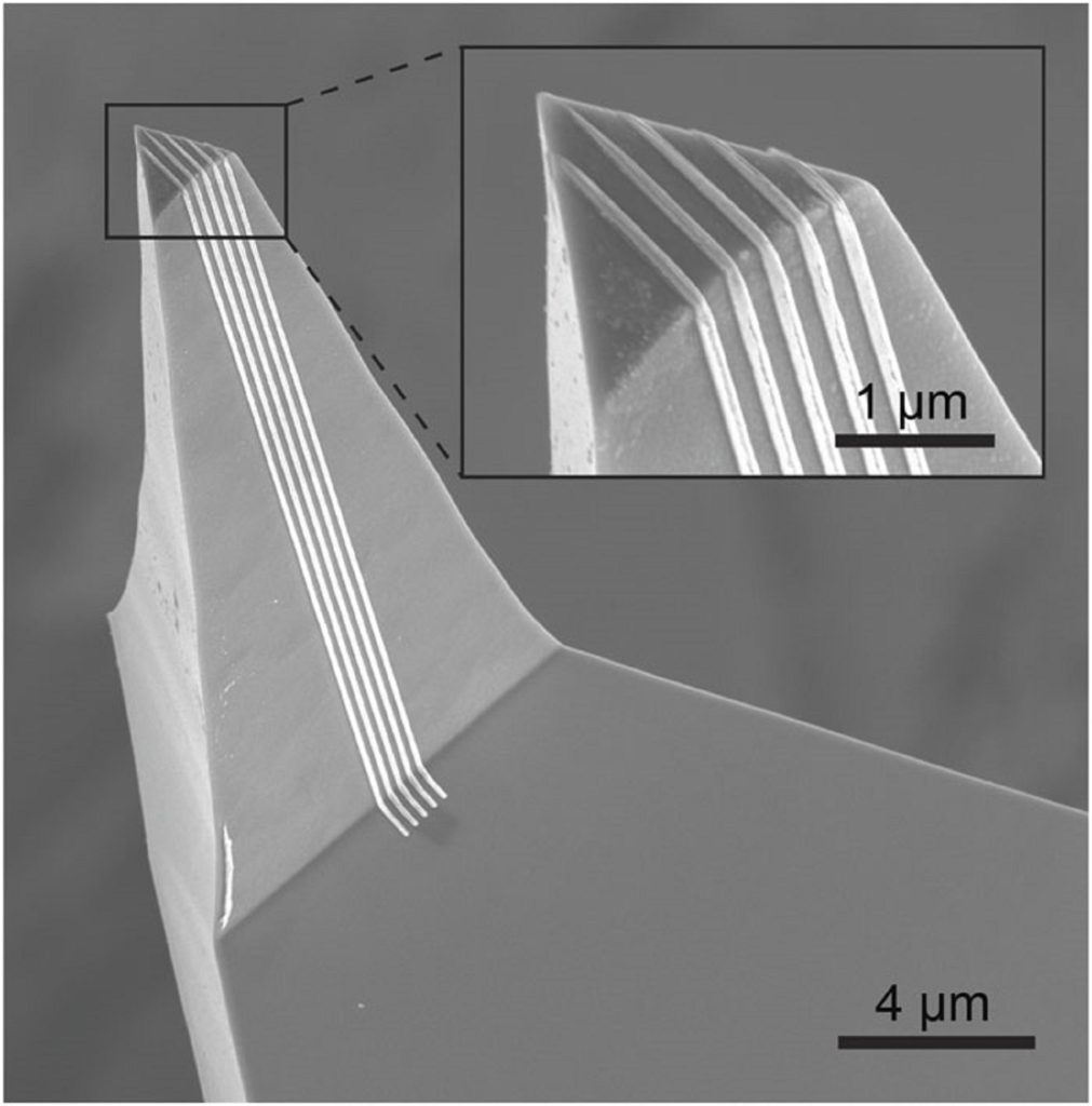 Electron-beam lithography of nanostructures at the tips of scanning ...